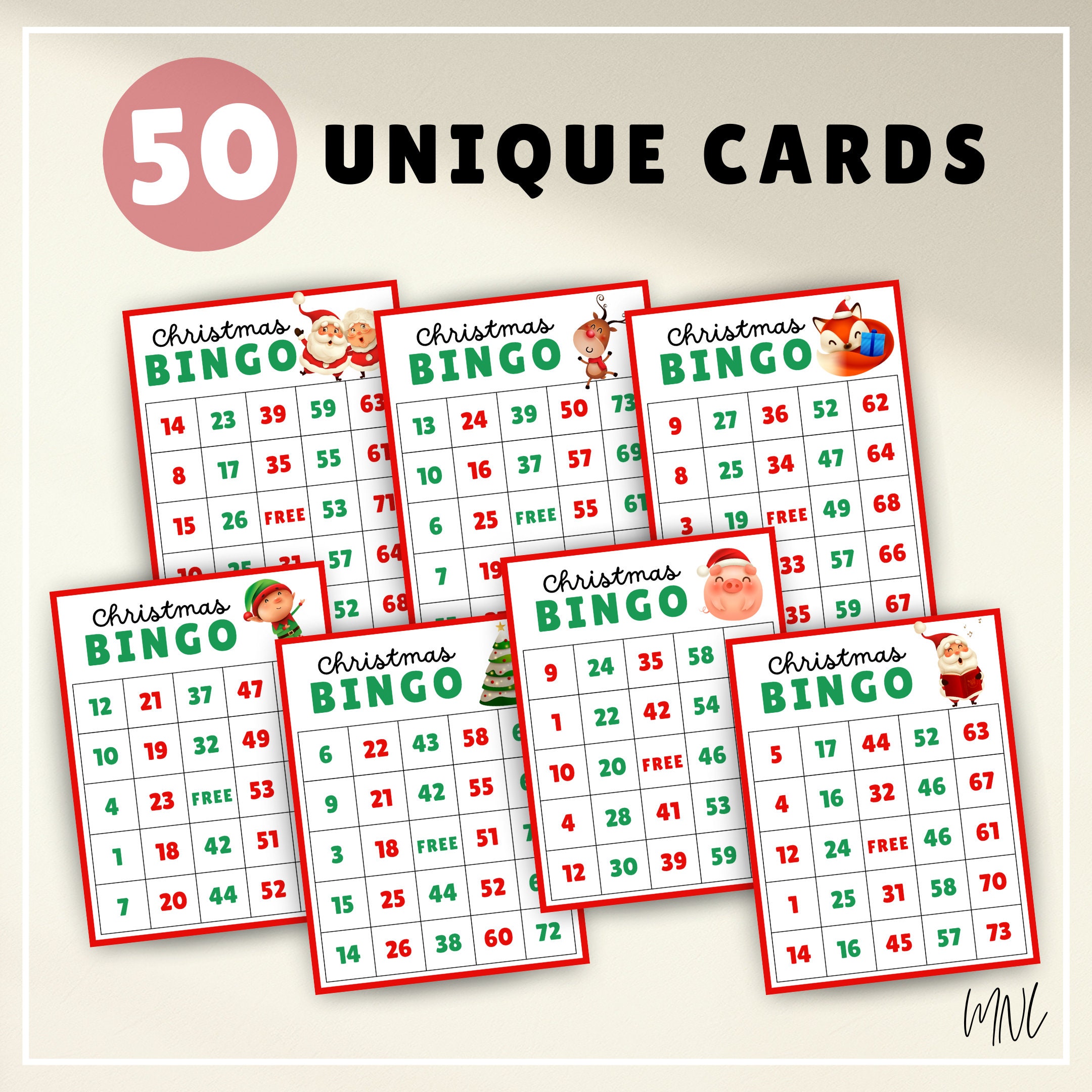 Christmas Bingo Cards for Christmas Party Game Christmas Printable ...