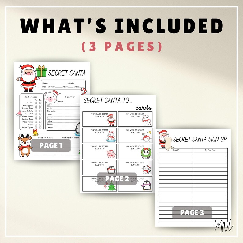 Secret Santa Questionnaire Bundle for Kids Christmas Party Gift ...