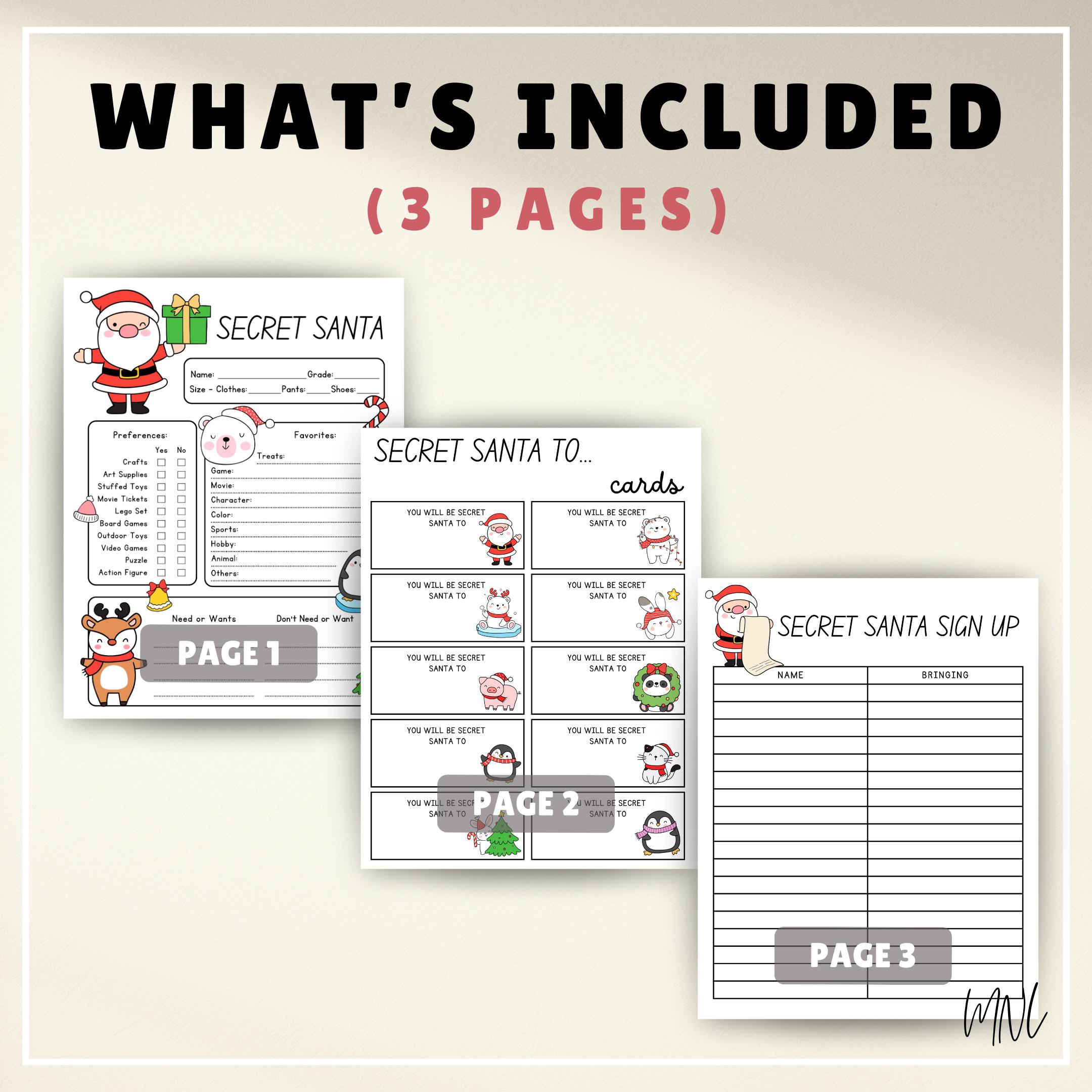 Secret Santa Questionnaire Bundle for Kids Christmas Party Gift ...