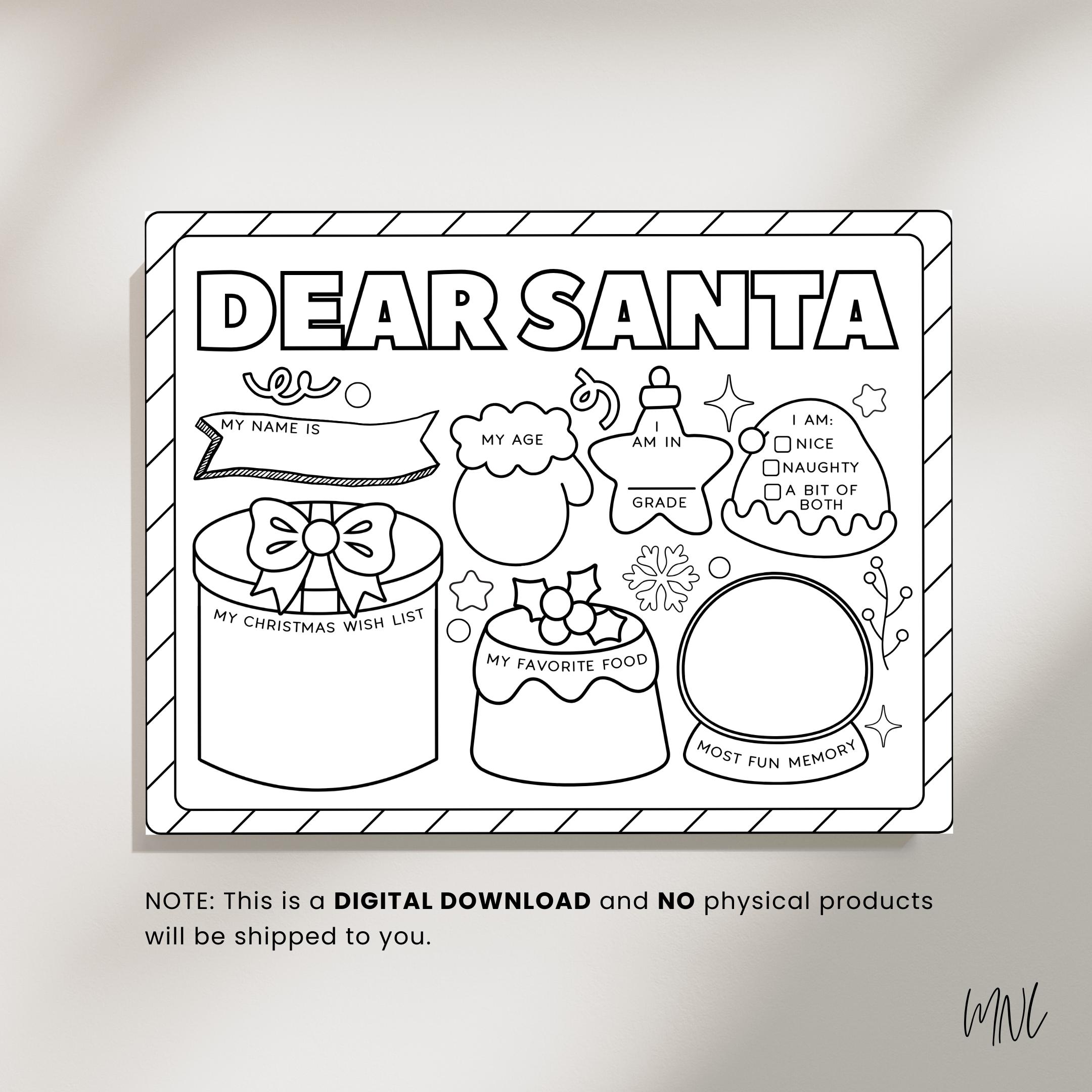 Letter to Santa Coloring Page Printable Christmas Wish List, Kids ...