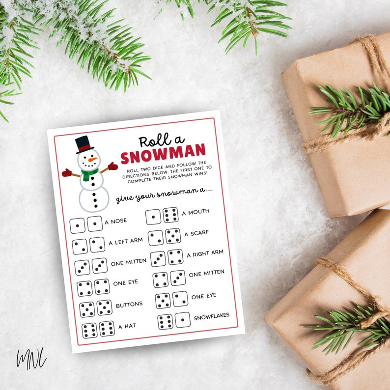 Roll a Snowman Game for Christmas Party Game, Christmas Activity for ...