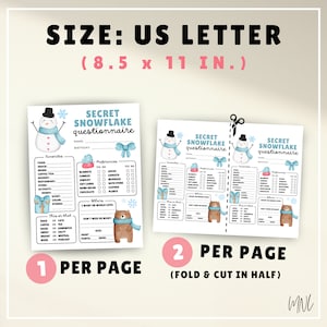 Secret Snowflake Questionnaire for Christmas Party Work Gift Exchange ...