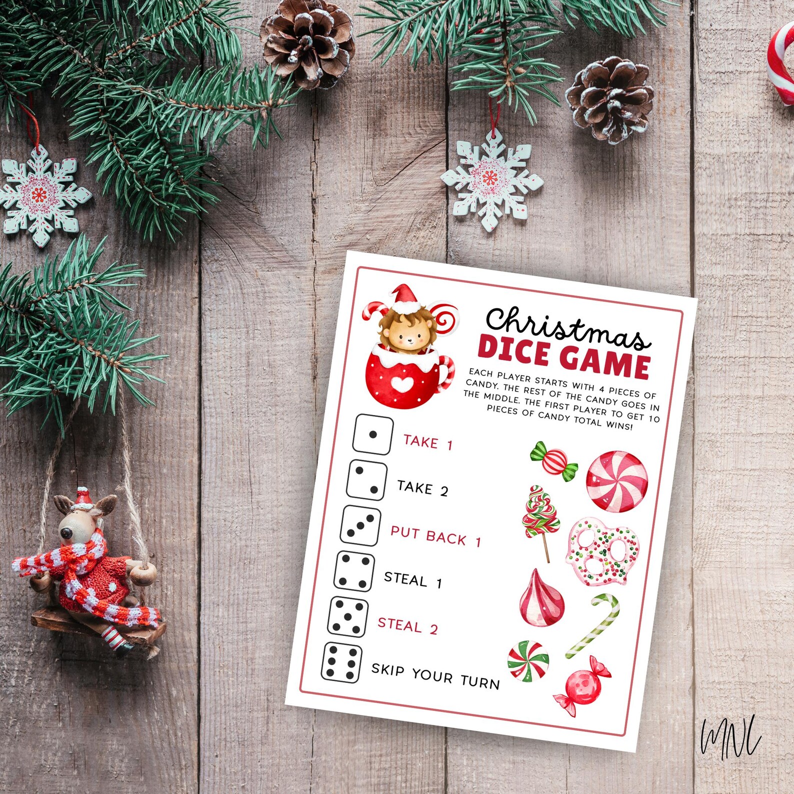 Christmas Candy Dice Game for Christmas Party Game Printable Christmas ...
