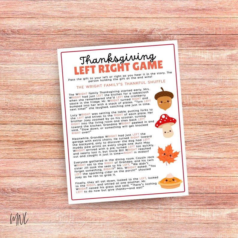 Left Right Game, Left Right Story Thanksgiving Game, Pass the Gift Game ...
