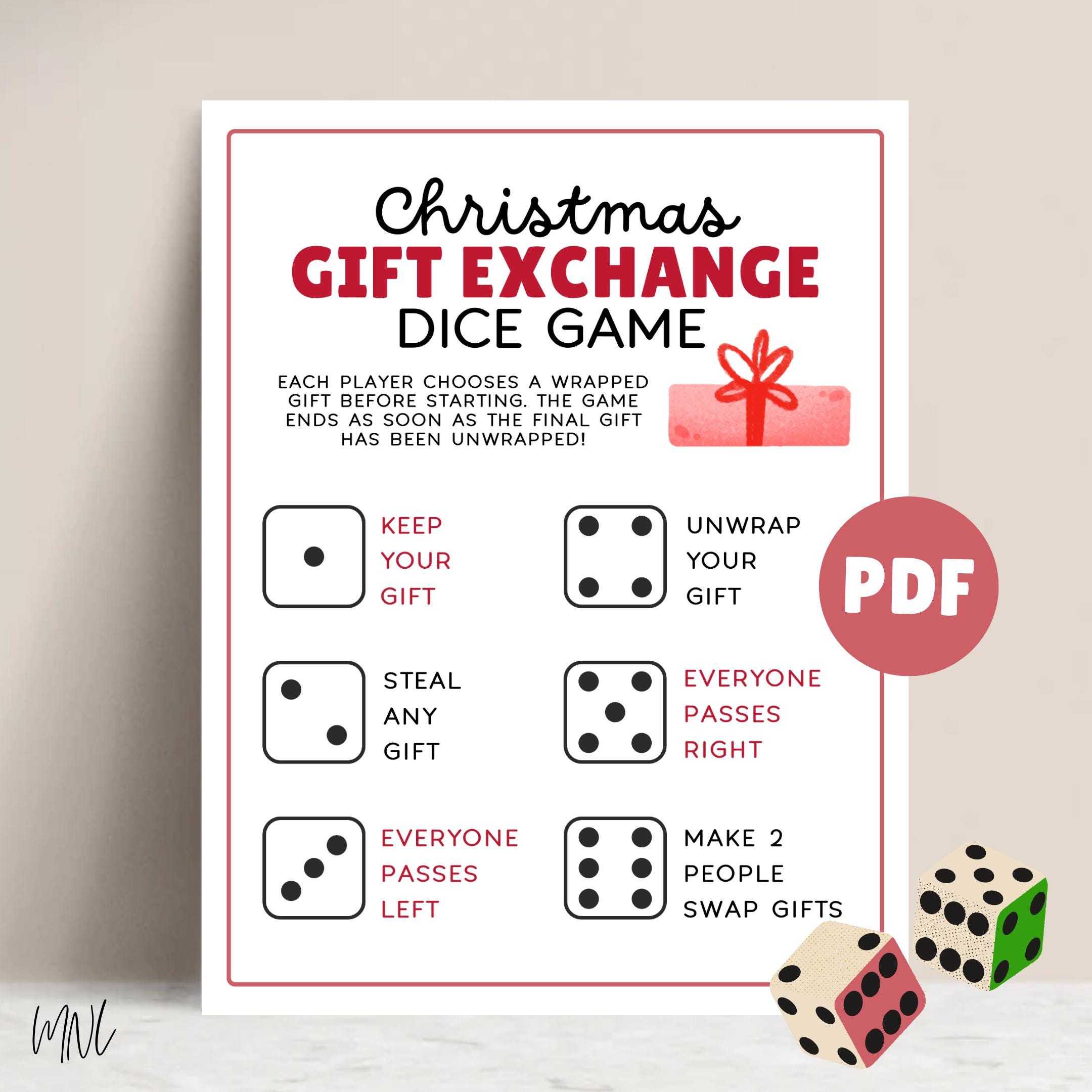 Christmas Gift Exchange Dice Game for Christmas Party Game Printable ...
