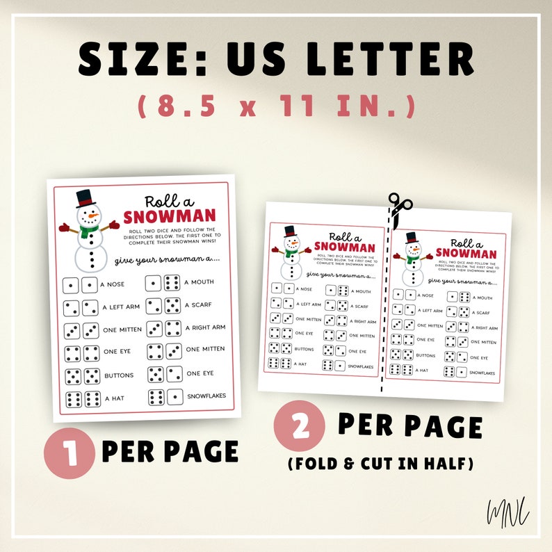 Roll a Snowman Game for Christmas Party Game, Christmas Activity for ...