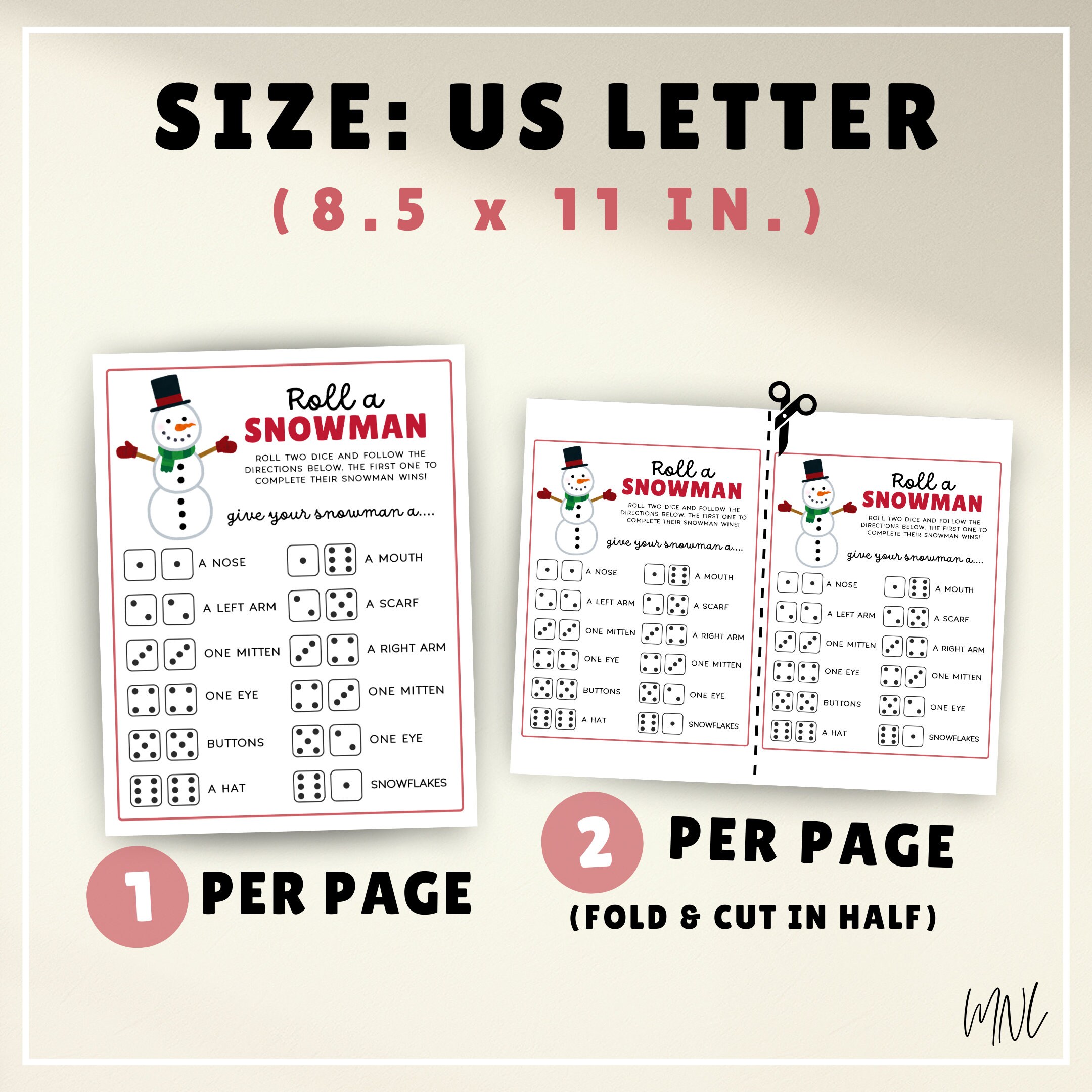 Roll a Snowman Game for Christmas Party Game, Christmas Activity for ...