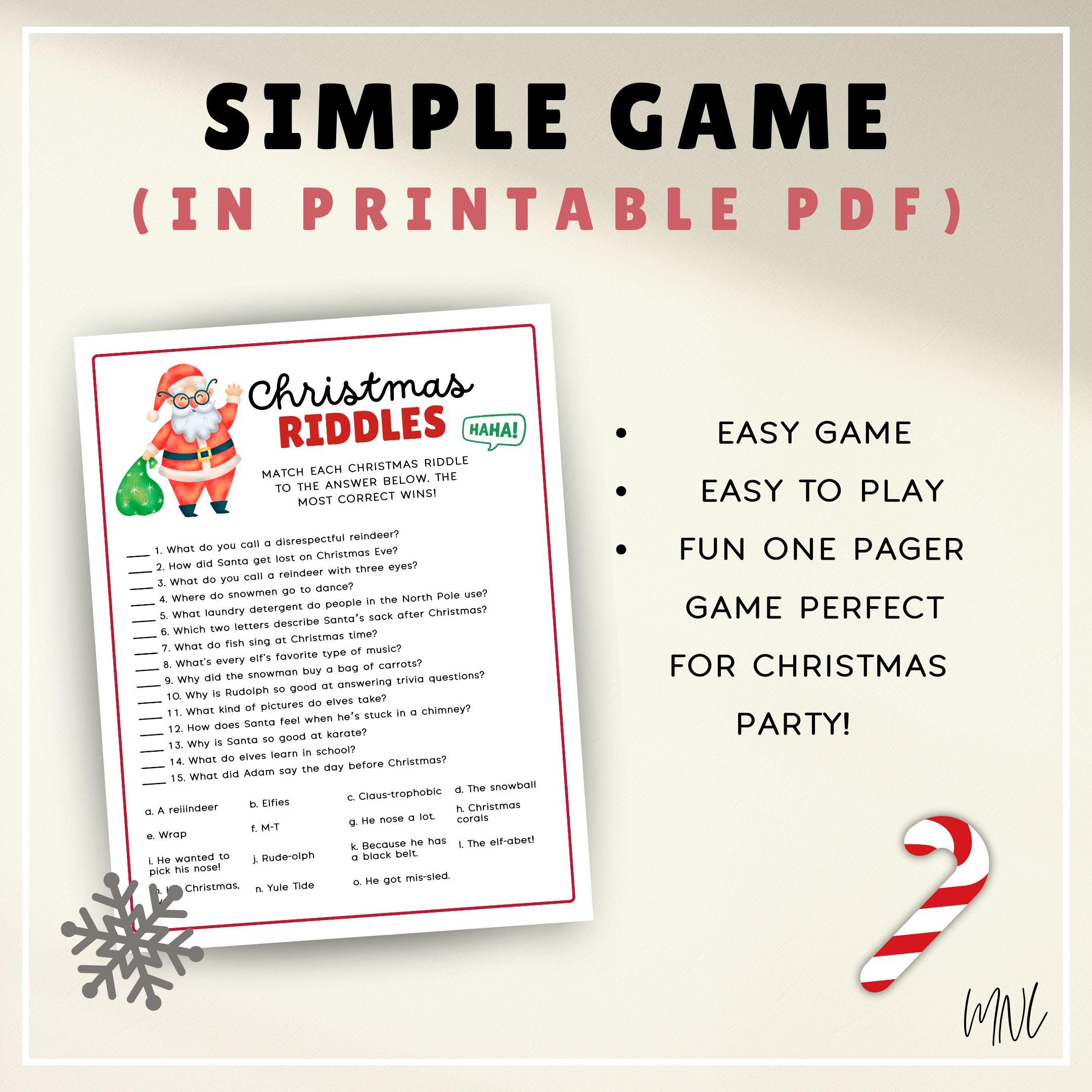 Christmas Riddles for Christmas Party Game Printable Christmas Games ...