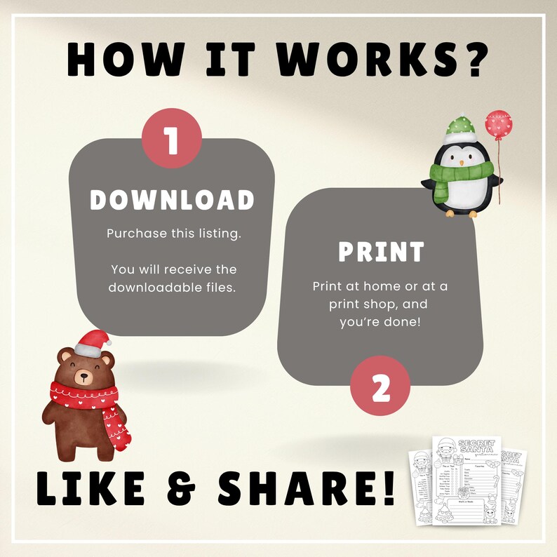 Secret Santa Questionnaire for Kids Christmas Party Gift Exchange Gift ...