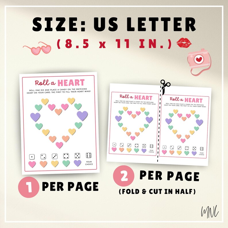 Roll a Heart Game for Valentine Party Game Printable Valentines ...