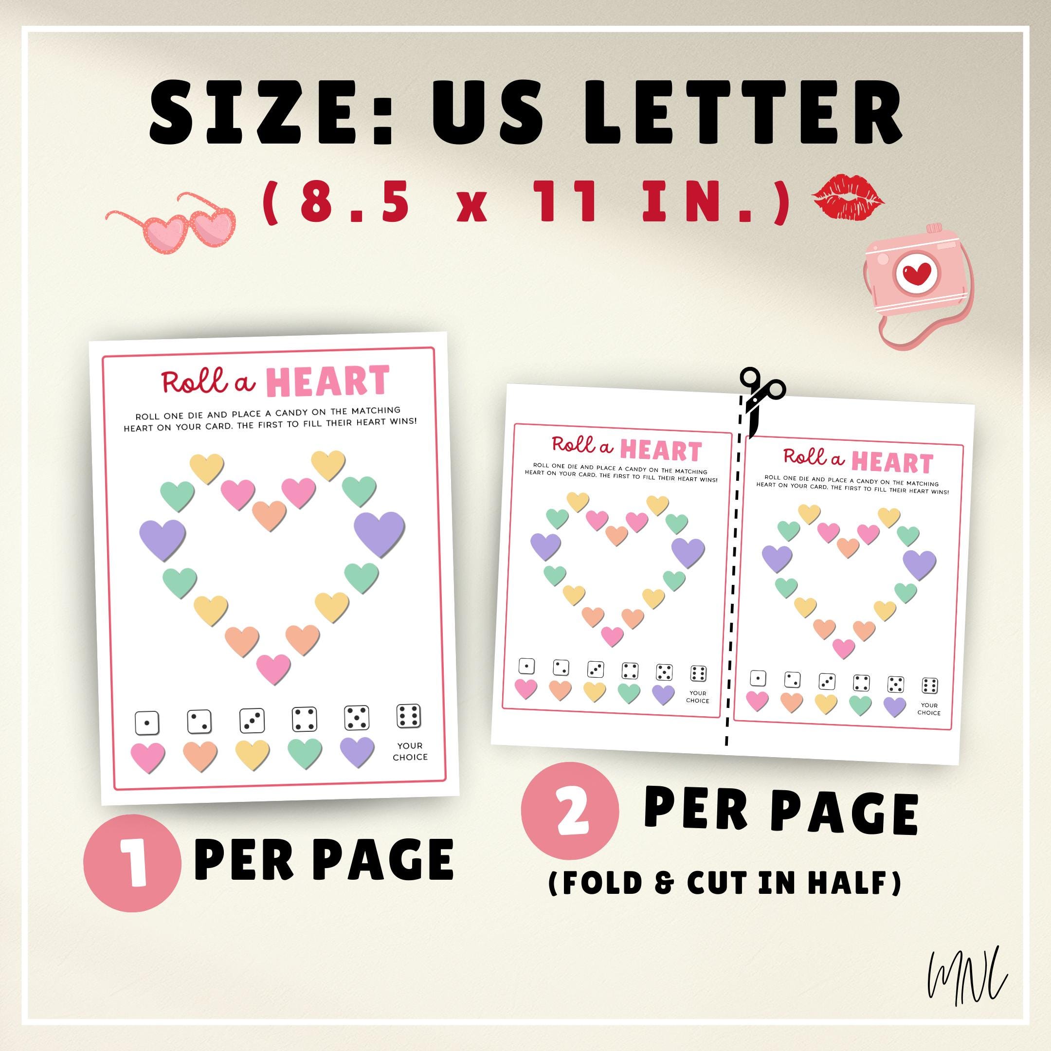 Roll a Heart Game for Valentine Party Game Printable Valentines ...