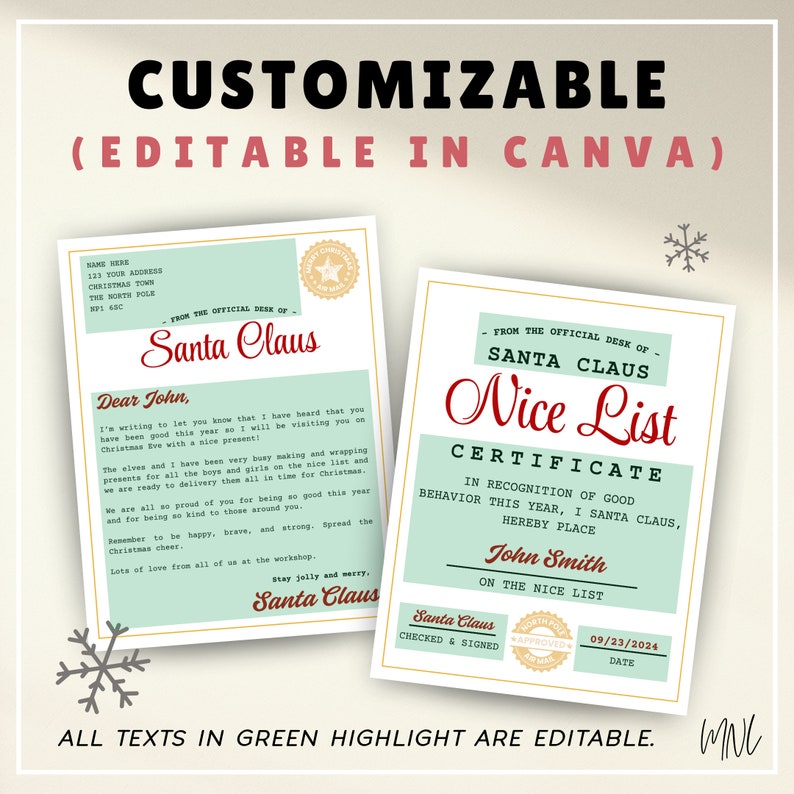 Letter From Santa Nice List Certificate Bundle for Christmas Eve Box ...