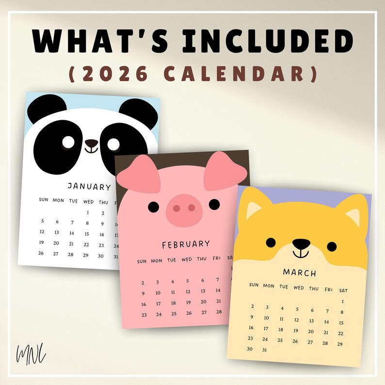 Printable Calendar 2026 for Kids Calendar 2026 Calendar Cute Calendar ...