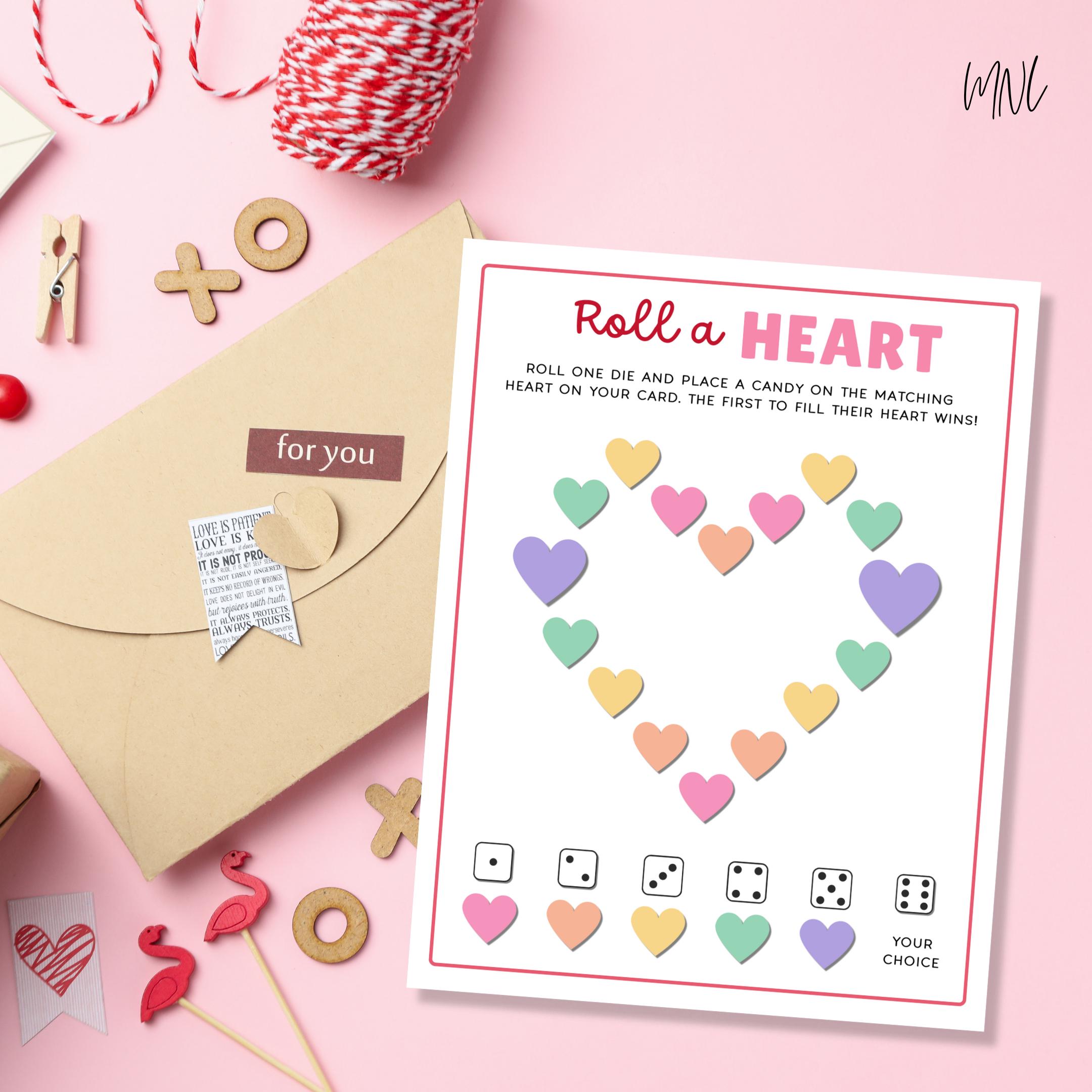 Roll a Heart Game for Valentine Party Game Printable Valentines ...