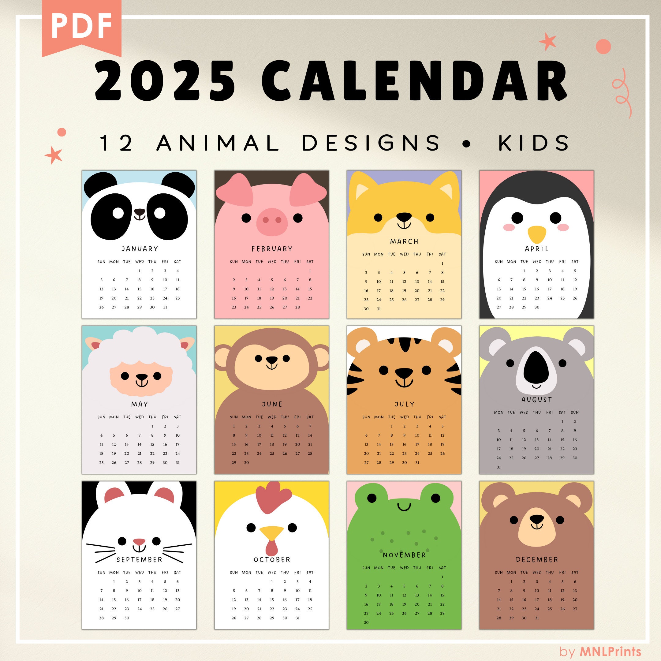 Printable Calendar 2025 for Kids Calendar 2025 Calendar Cute Calendar ...
