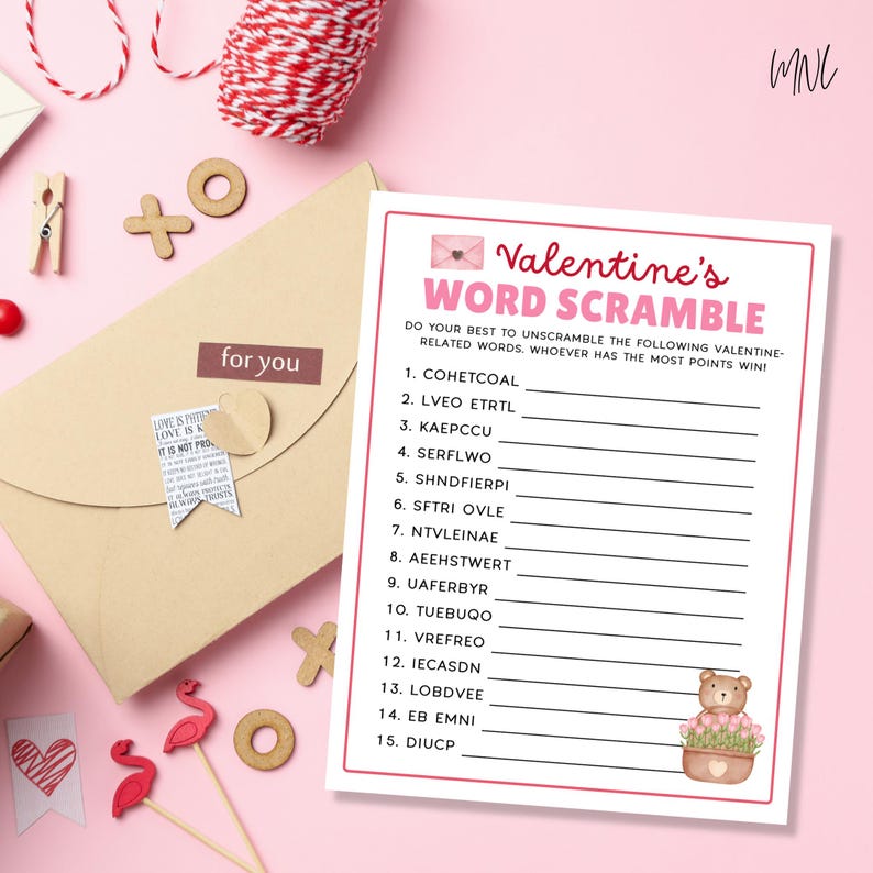 Valentines Word Scramble for Valentines Party Game Printable Valentines ...