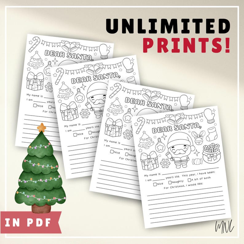 Letter to Santa Coloring Page Printable Christmas Wish List, Dear Santa ...