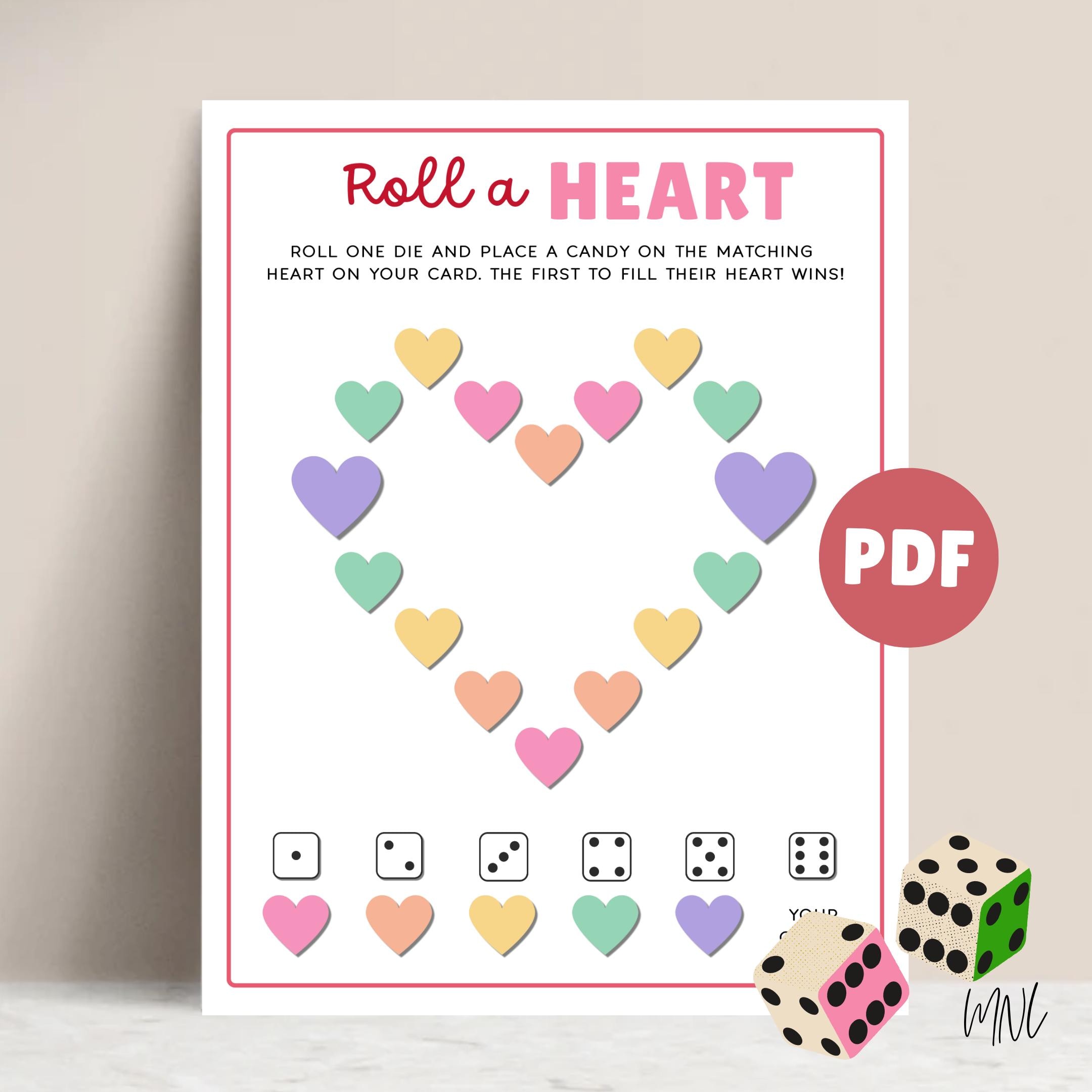 Roll a Heart Game for Valentine Party Game Printable Valentines ...