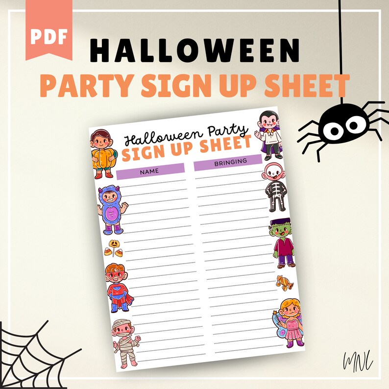 Halloween Potluck Sign up Sheet for Halloween Party, Printable ...