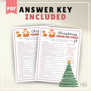 Christmas Song Game Finish the Lyrics Printable Christmas Party Game ...