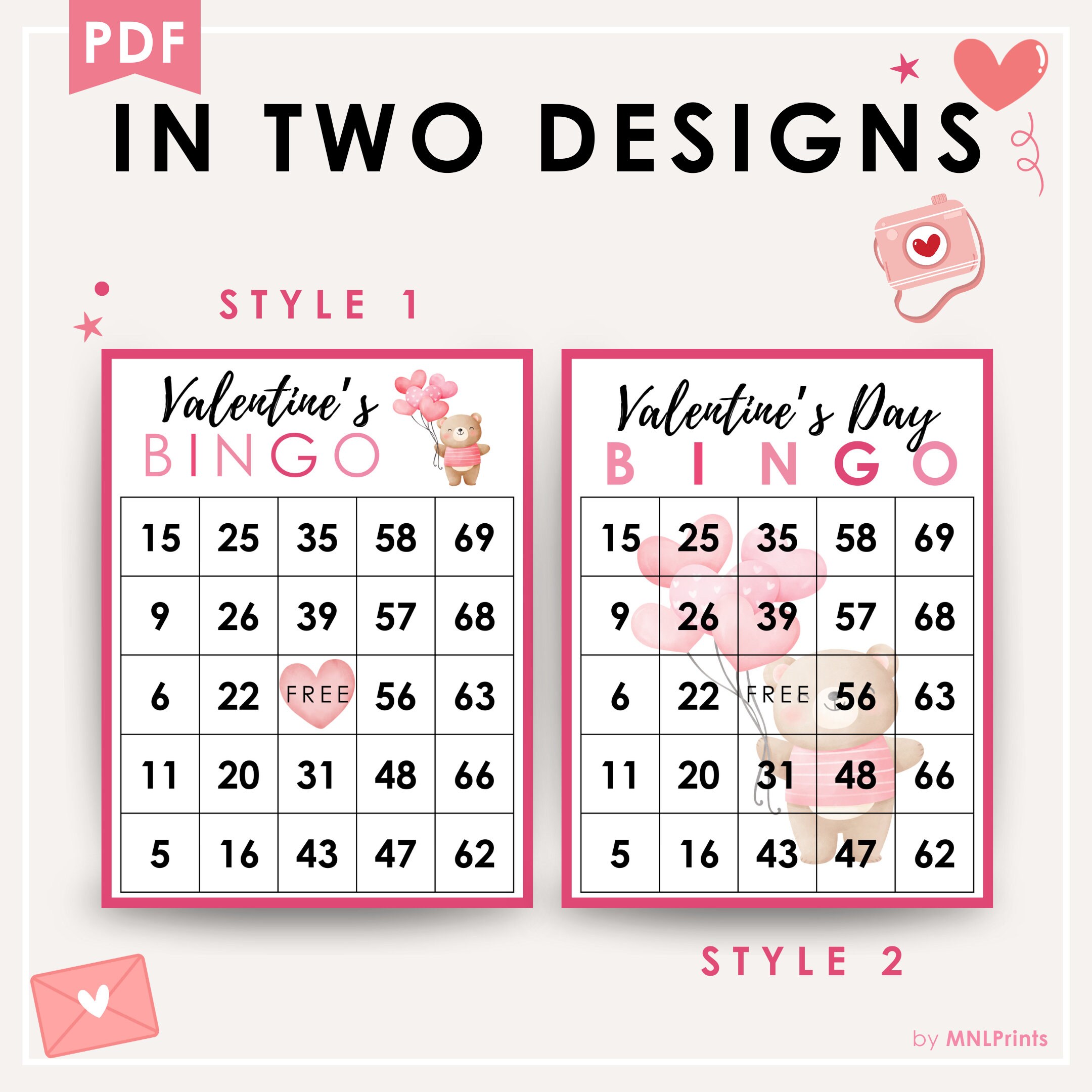 Valentine Bingo Game for Kids and Adults Valentines Bingo Cards ...