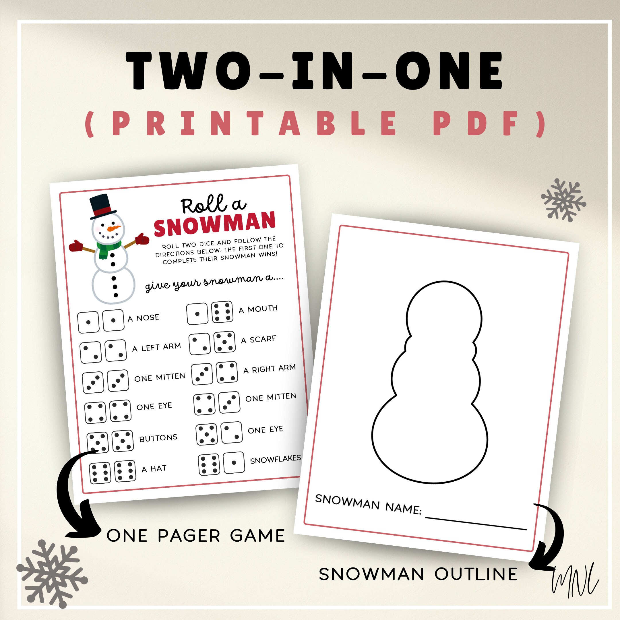 Roll a Snowman Game for Christmas Party Game, Christmas Activity for ...