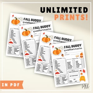 Fall Questionnaire for Fall Gift Exchange, Fall Buddy Questionnaire ...