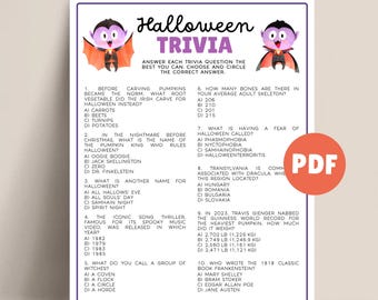 Halloween Trivia Game Printable, Halloween Game for Kids and Adults ...