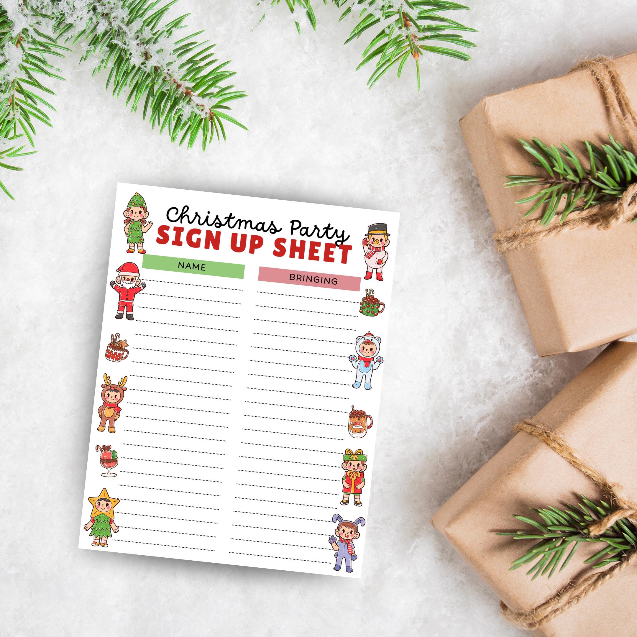 Christmas Potluck Sign up Sheet for Christmas Party, Printable ...