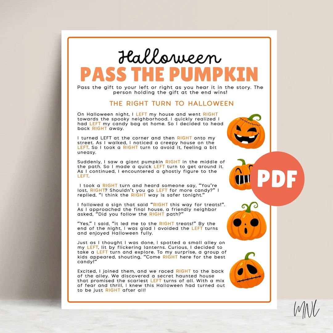 Pass the Pumpkin Halloween Party Game, Left Right Game for Halloween ...