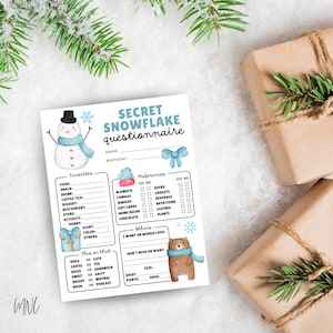 Secret Snowflake Questionnaire for Christmas Party Work Gift Exchange ...