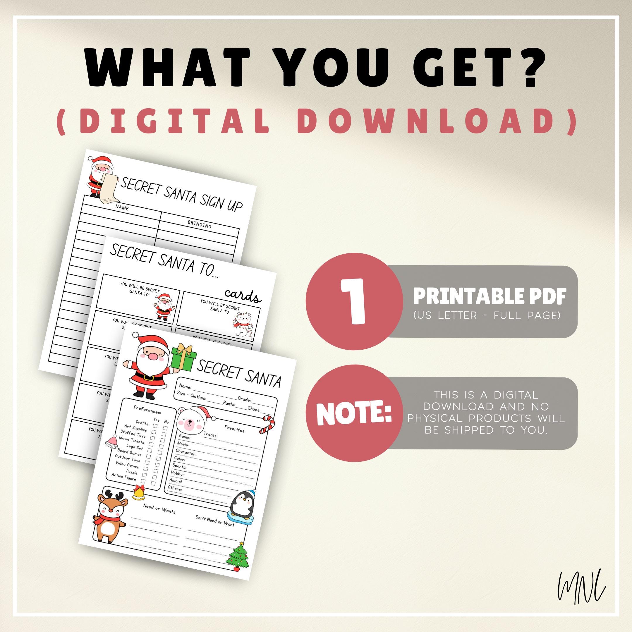 Secret Santa Questionnaire Bundle for Kids Christmas Party Gift ...