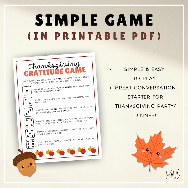 Gratitude Game Thanksgiving Game, Thanksgiving Party Gratitude Dice ...