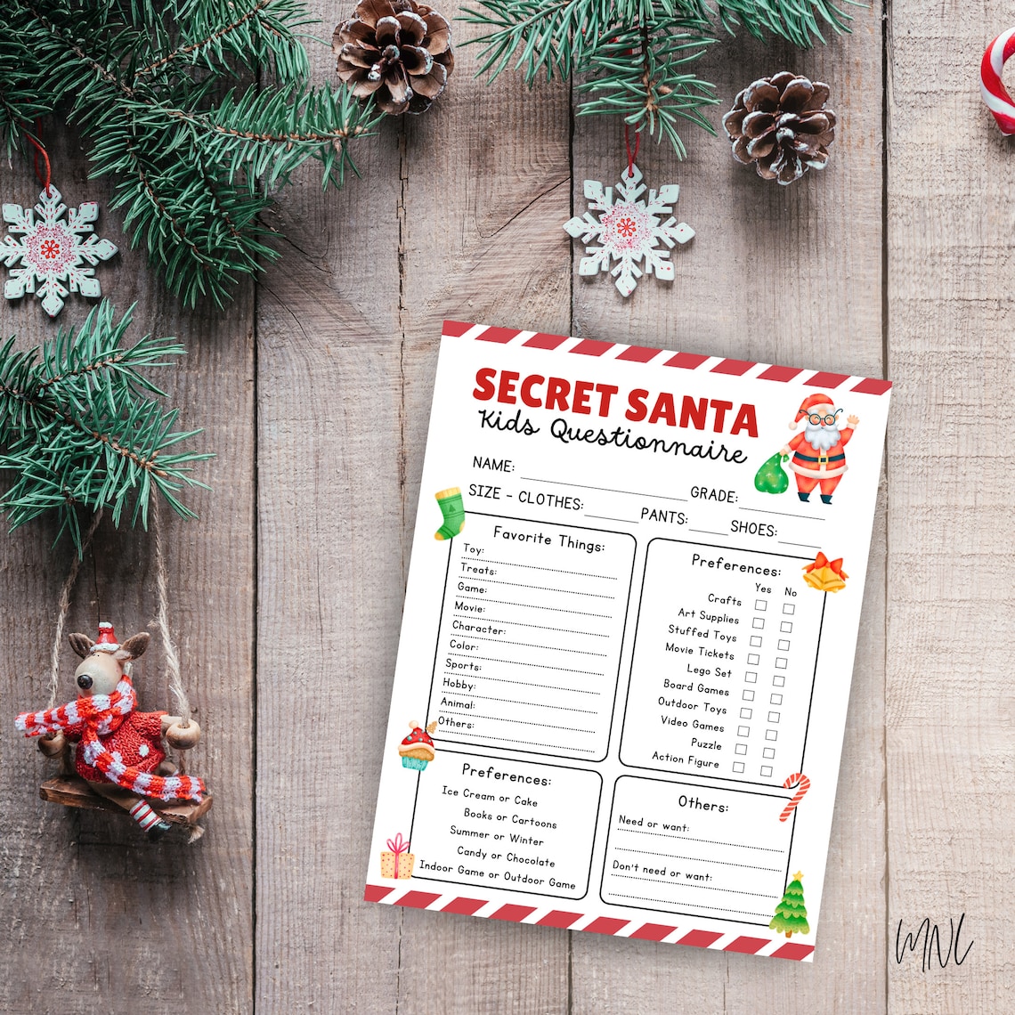 Secret Santa Questionnaire for Kids Christmas Party Gift Exchange Gift ...