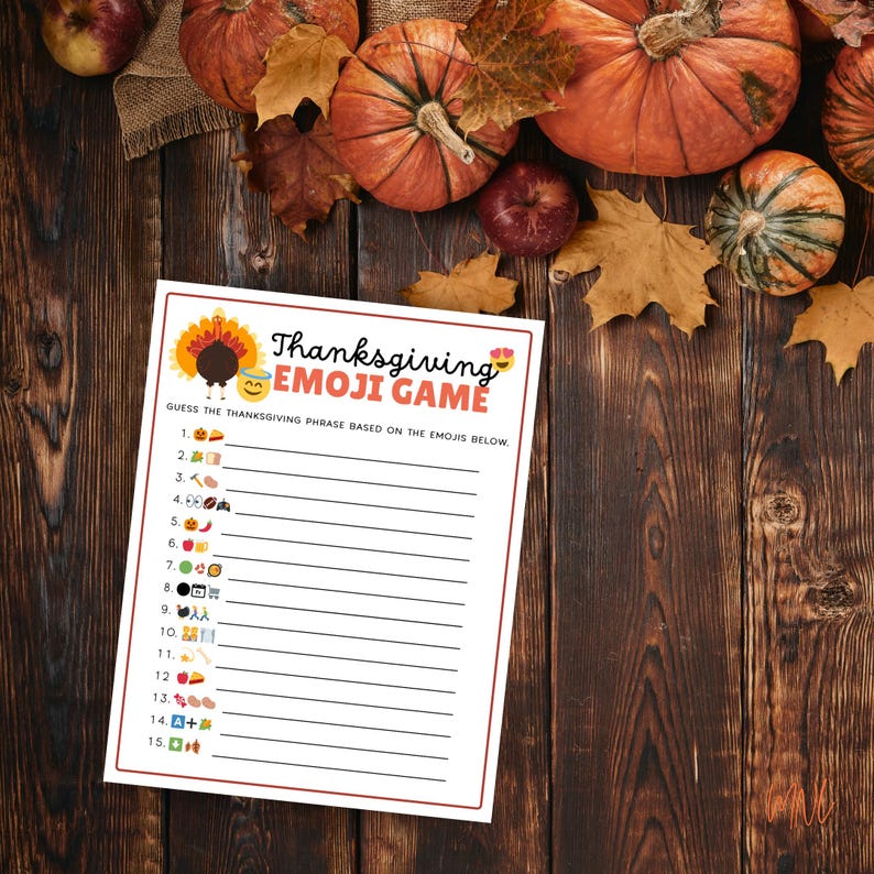 Thanksgiving Emoji Pictionary for Thanksgiving Party Game, Thanksgiving ...