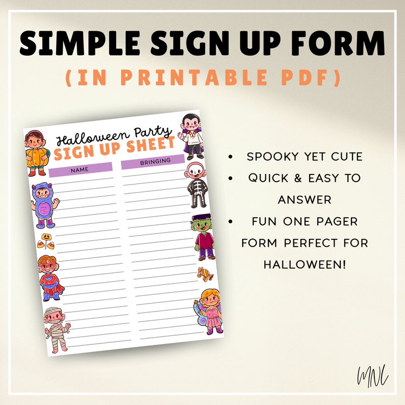 Halloween Potluck Sign up Sheet for Halloween Party, Printable ...