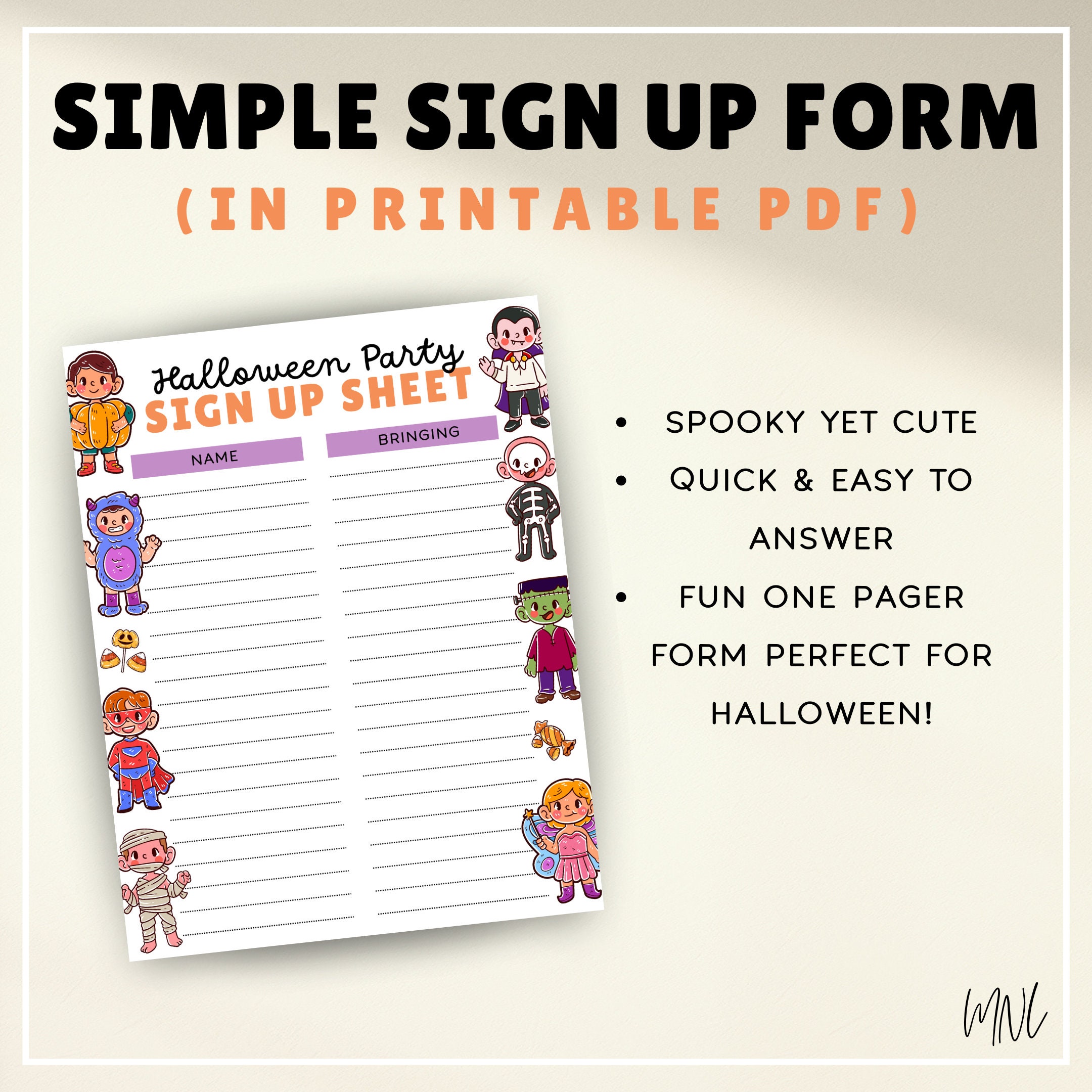 Halloween Potluck Sign up Sheet for Halloween Party, Printable ...