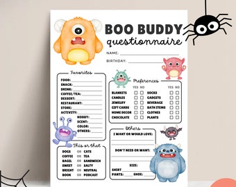 Boo Buddy Questionnaire for Halloween Coworker Questions Staff ...