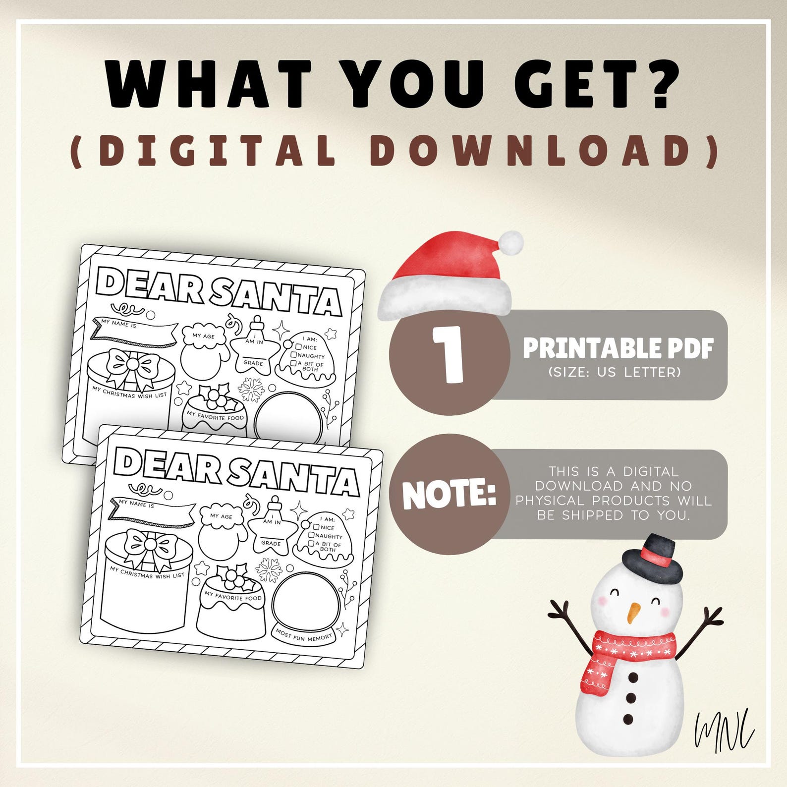 Letter to Santa Coloring Page Printable Christmas Wish List, Kids ...