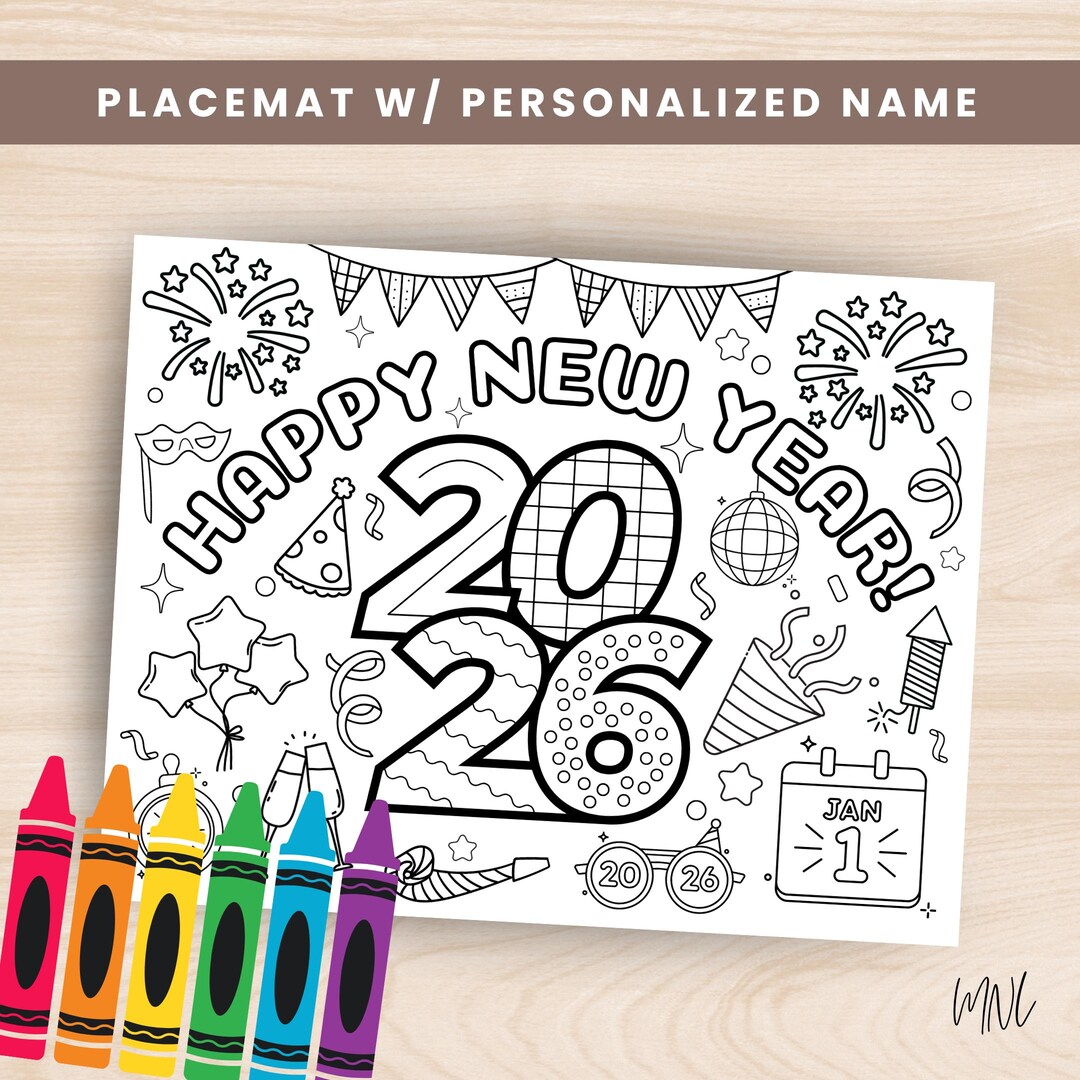 New Year Coloring Placemat Printable New Year Activity Placemat, Kids ...