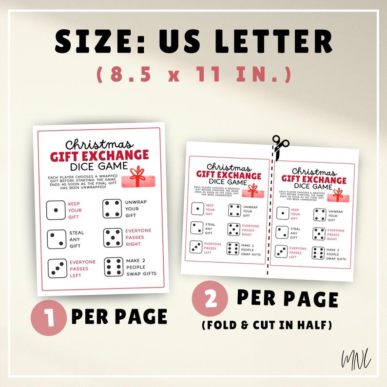 Christmas Gift Exchange Dice Game for Christmas Party Game Printable ...