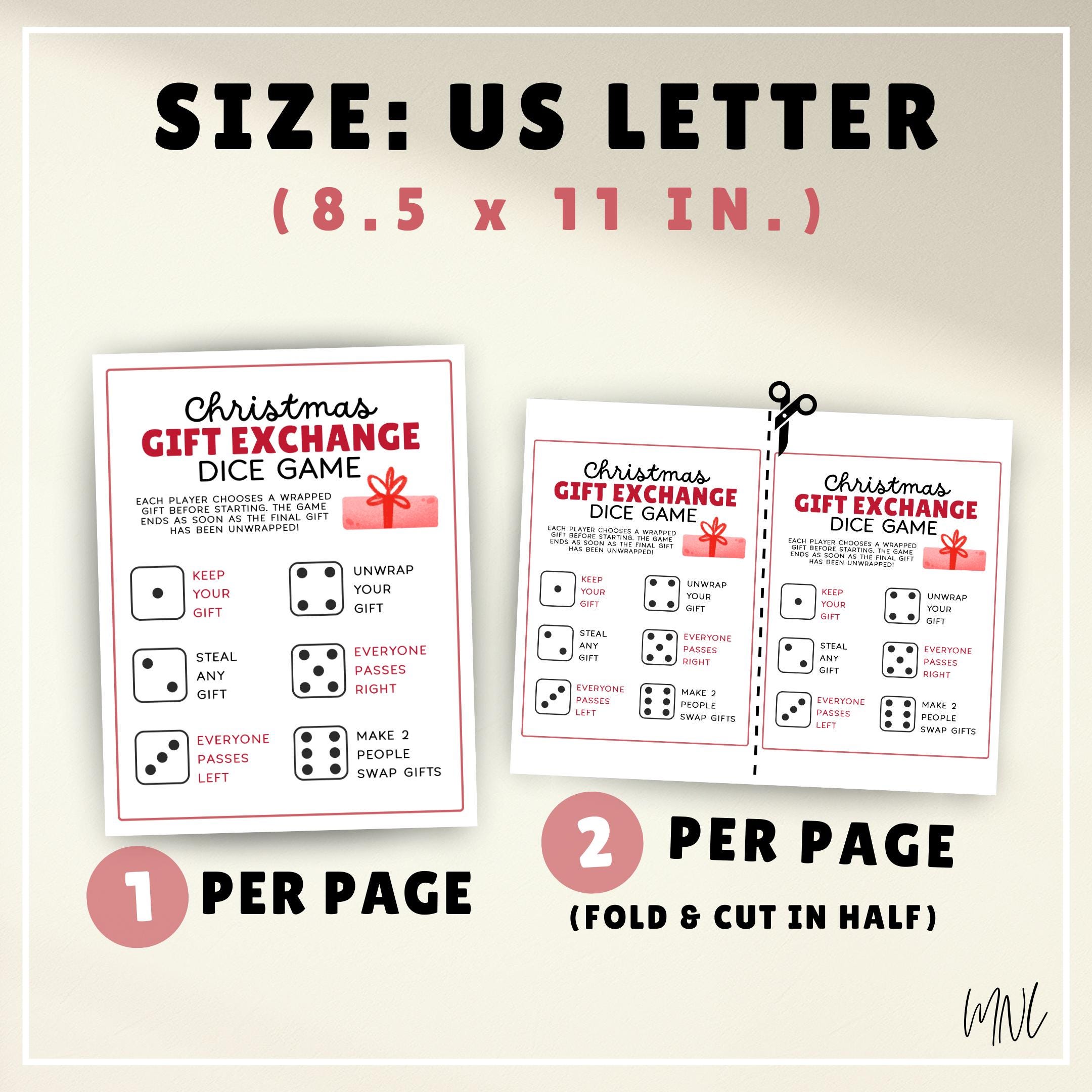 Christmas Gift Exchange Dice Game for Christmas Party Game Printable ...