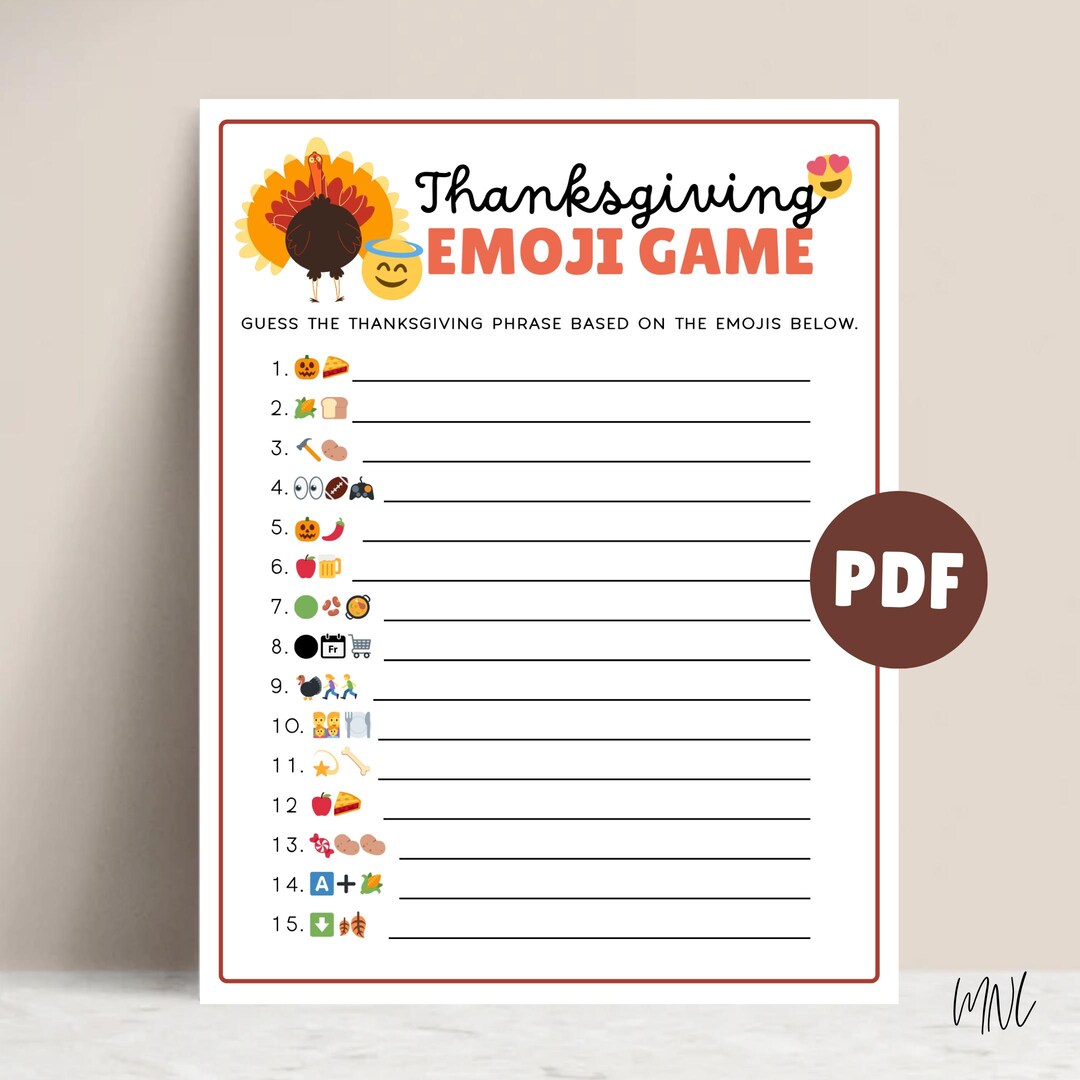 Thanksgiving Emoji Pictionary for Thanksgiving Party Game, Thanksgiving ...