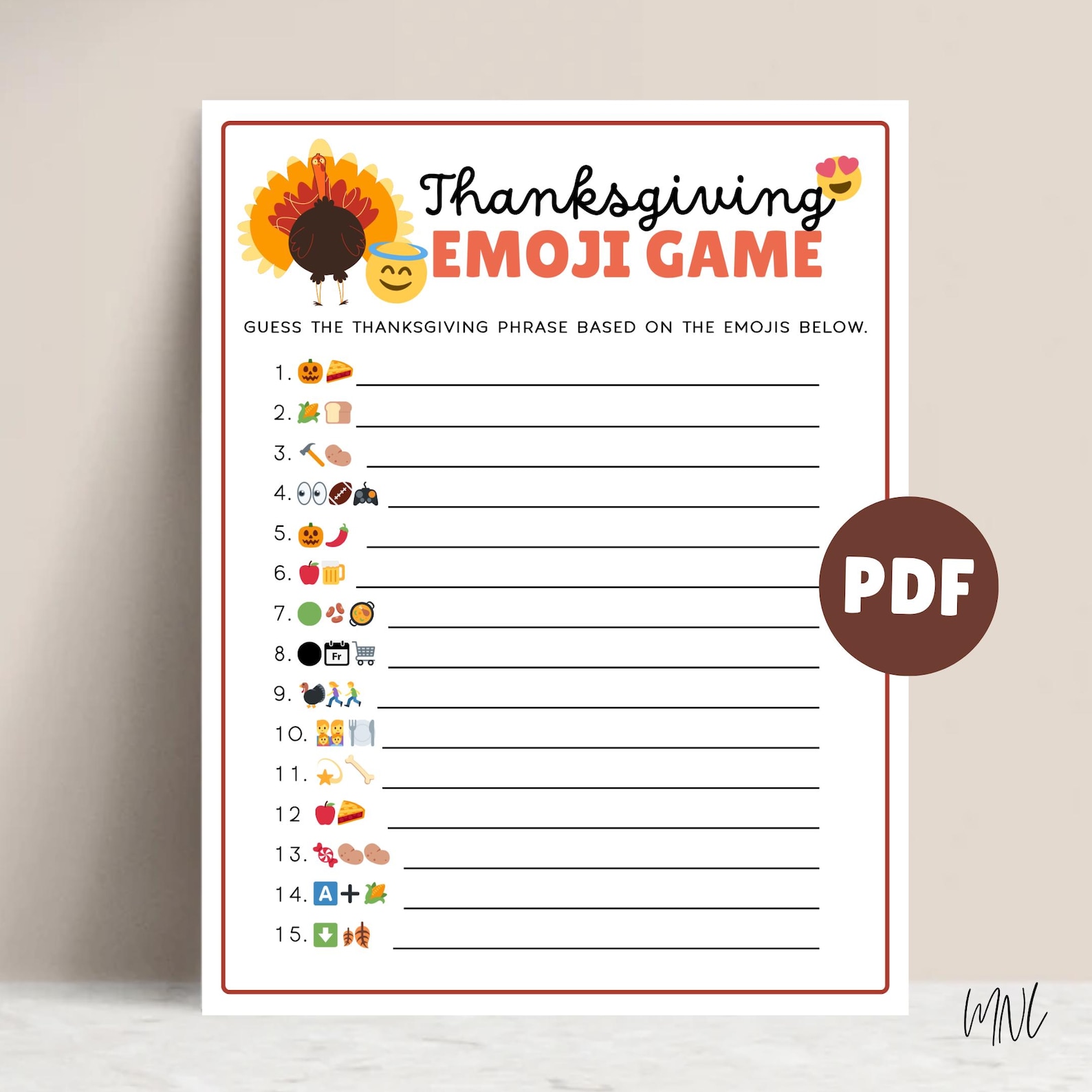 Thanksgiving Emoji Pictionary for Thanksgiving Party Game, Thanksgiving ...