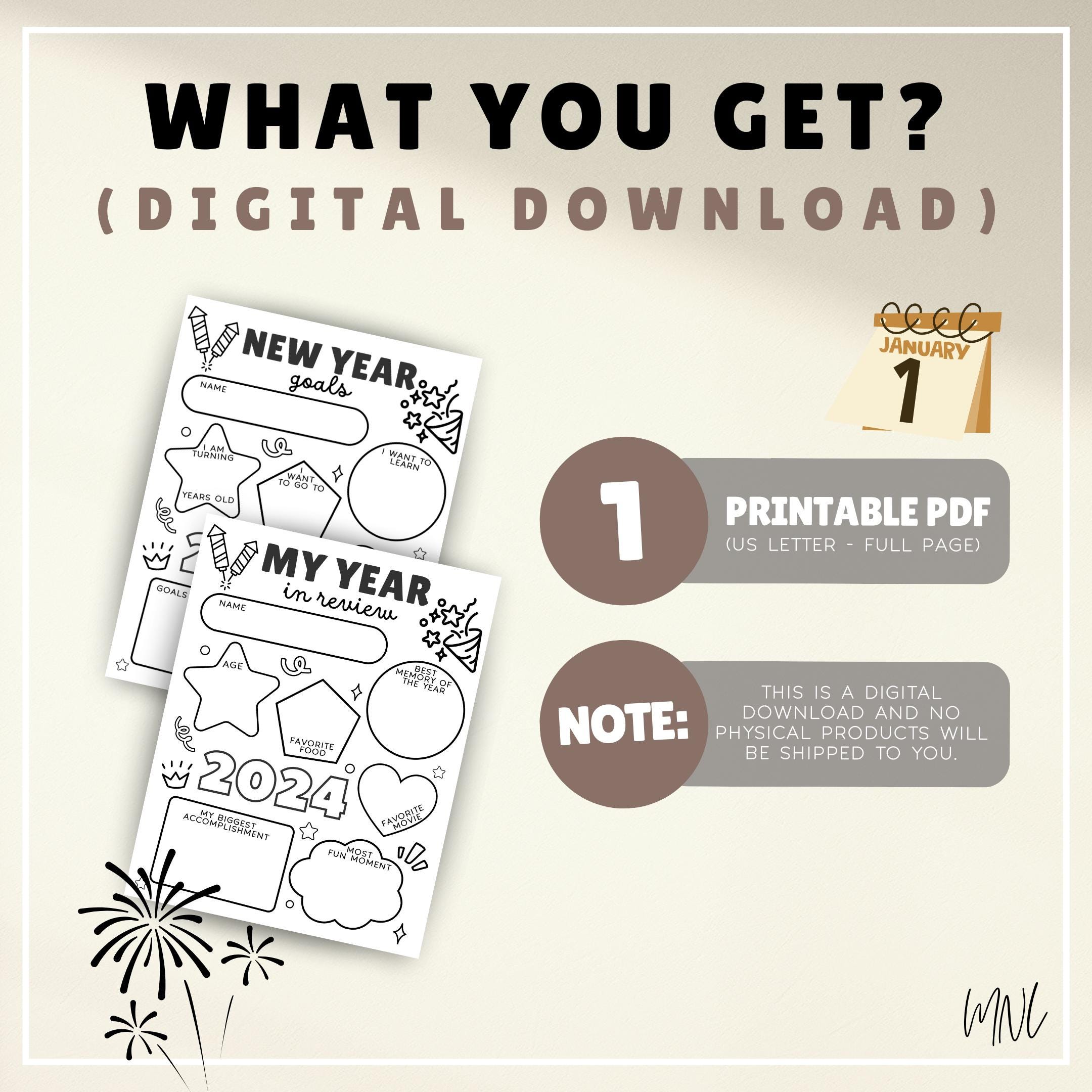 New Year’s Resolution Printable for Kids – Year in Review and Goals for ...