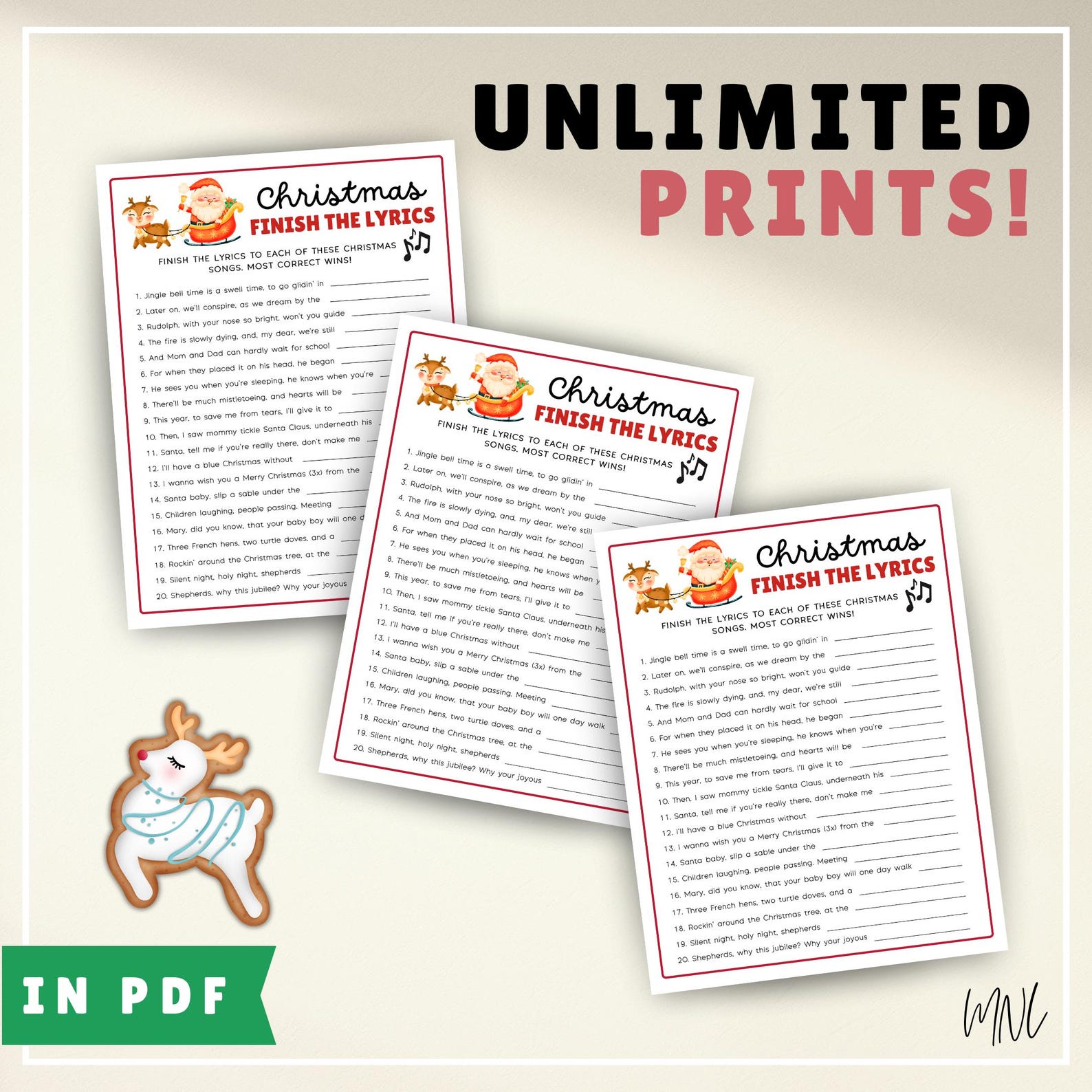 Christmas Song Game Finish the Lyrics Printable Christmas Party Game ...