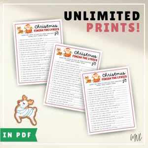 Christmas Song Game Finish the Lyrics Printable Christmas Party Game ...
