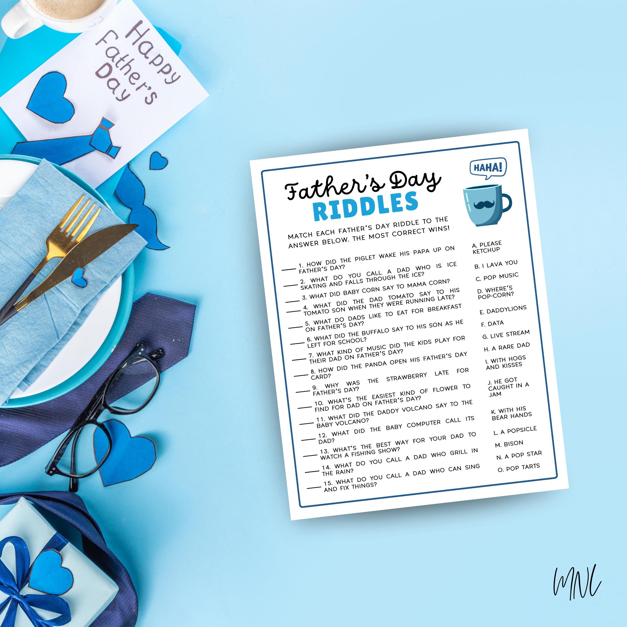 Fathers Day Riddles Game for Funny Father’s Day Party, Printable Father ...