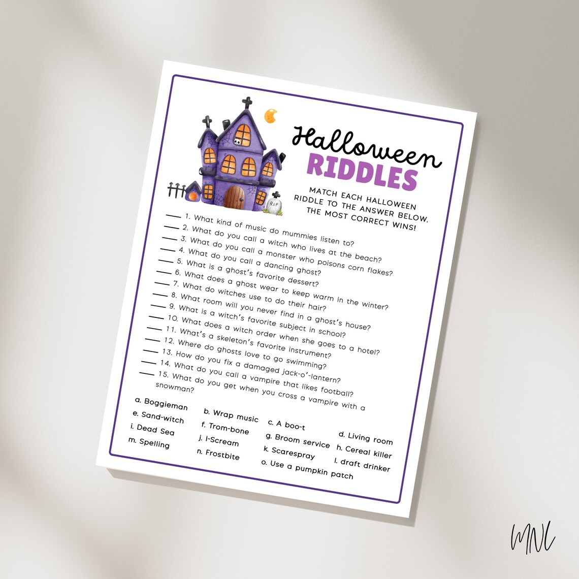 Halloween Riddles for Halloween Party Game Printable Halloween Games ...