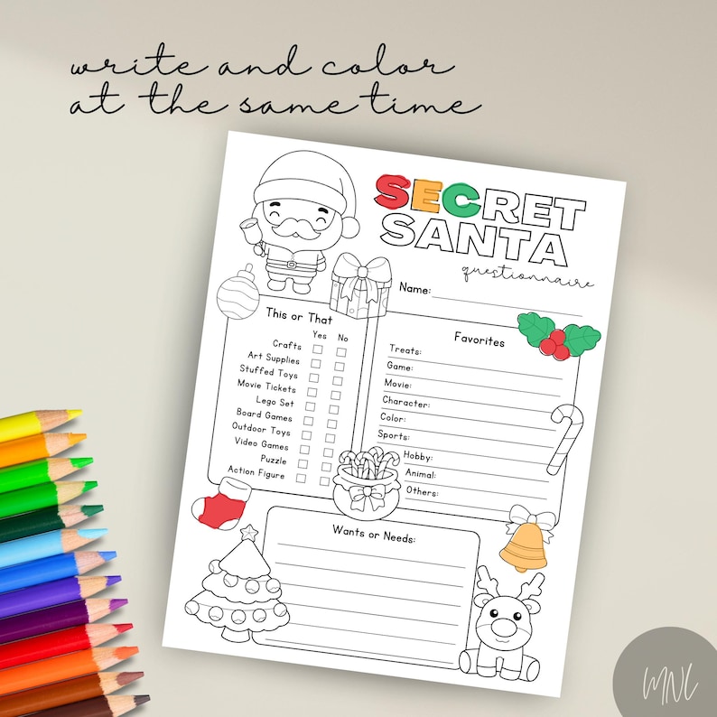 Secret Santa Questionnaire for Kids Christmas Party Gift Exchange Gift ...